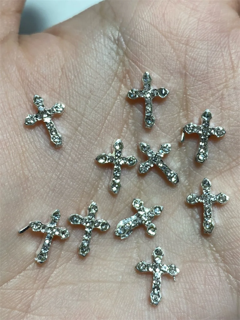 10pcs Alloy Fashion Cross Nail Art Charms Gold/silver Metal Base Nail Rhinestone Decorations Diy ...