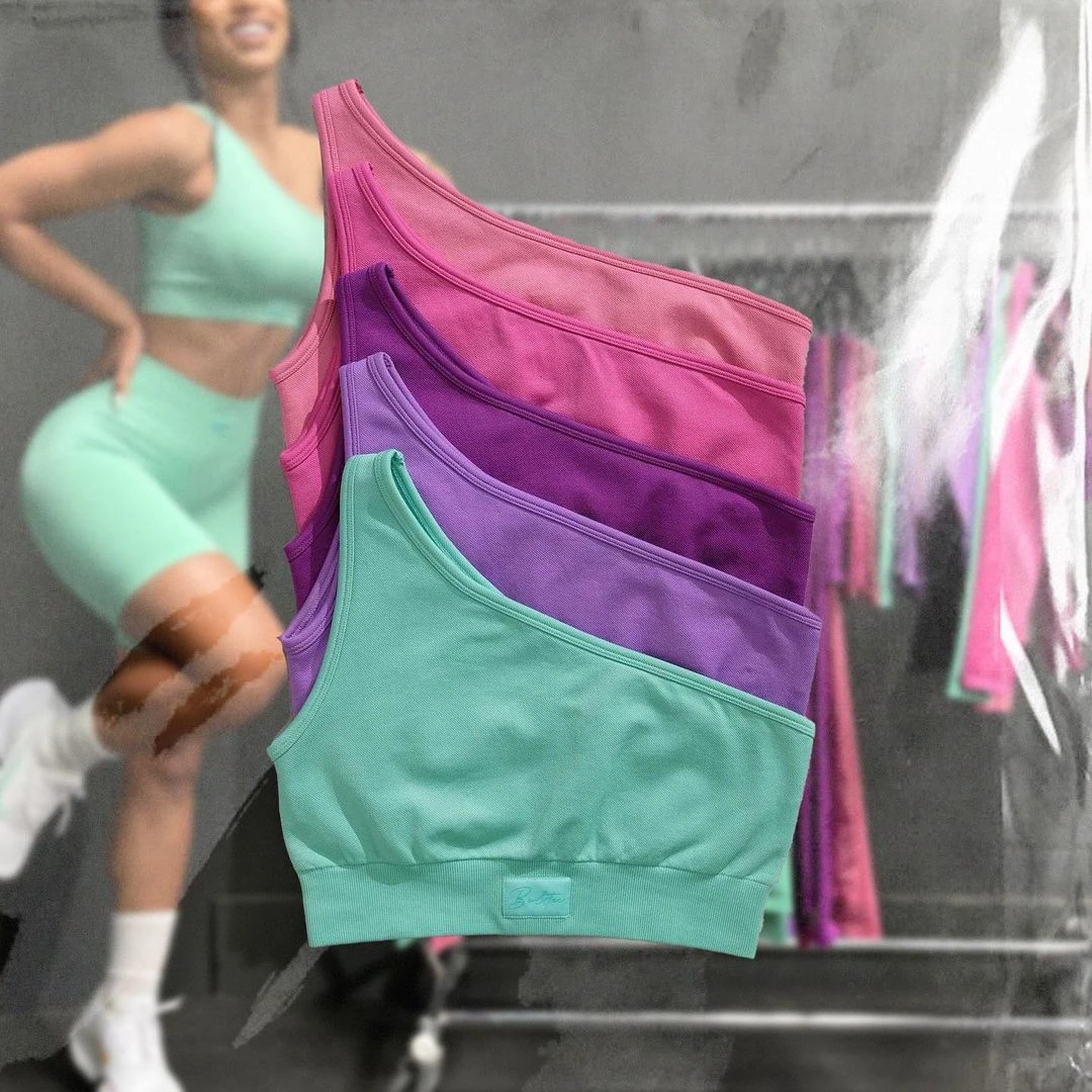 Cross Back Sports Bra Workout 2 Piece Set Mini Shorts Seamless Rib One ...