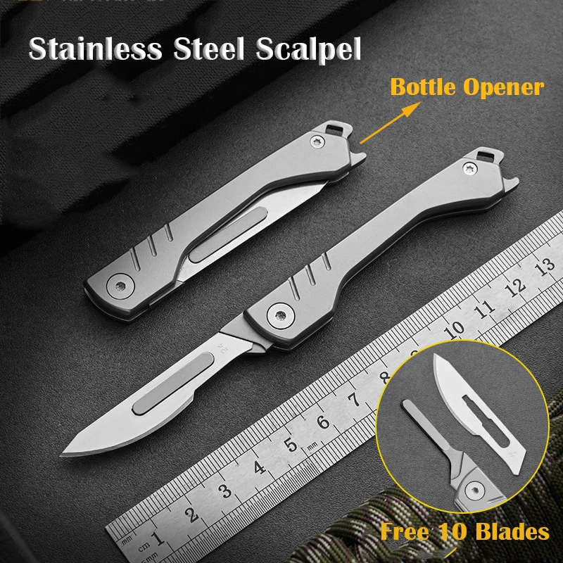 Stainless-Steel-Scalpel-Bottle-Opener-Replaceable-Blades-Folding-Knife ...