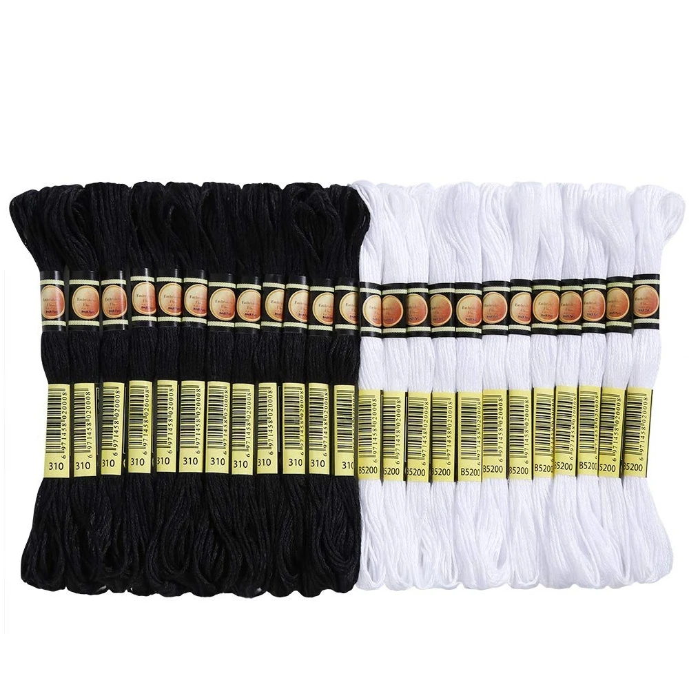 12-24Pcs-Black-and-White-Cross-Stitch-Thread-Embroidery-Floss-Skeins ...