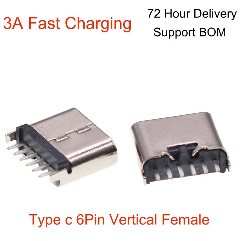 USB-3-1-Connector-Type-C-6PIN-Female-Socket-Vertical-3A-High-Current ...