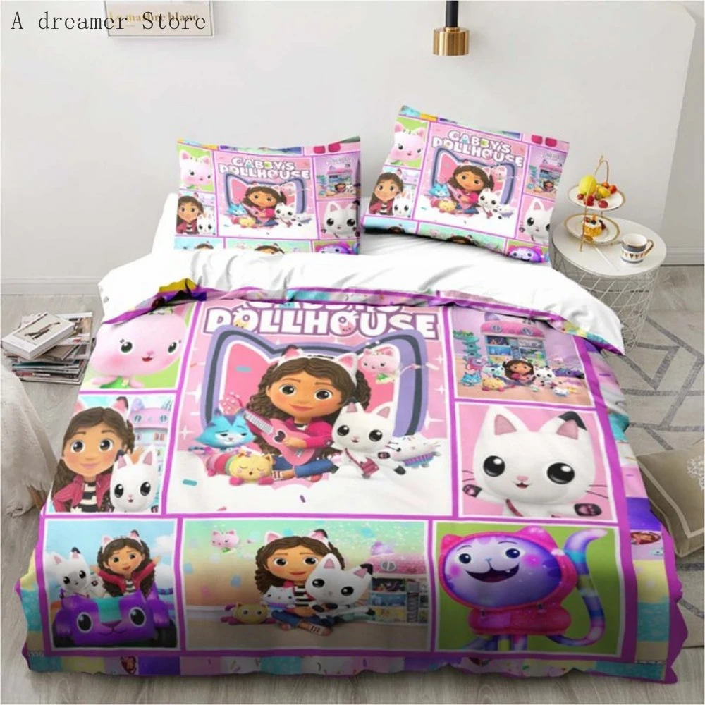 Gabbys Dollhouse Characters Bedding Set Cartoon Duvet Cover 2/3Pc Pink ...