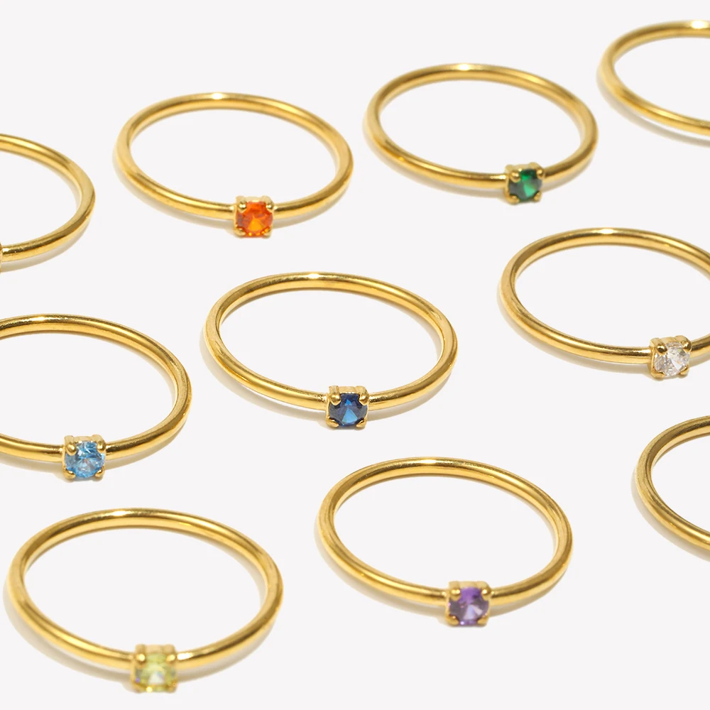 E.B.belle 12 Months Constellation CZ Birthstone Rings For Woman Gold ...