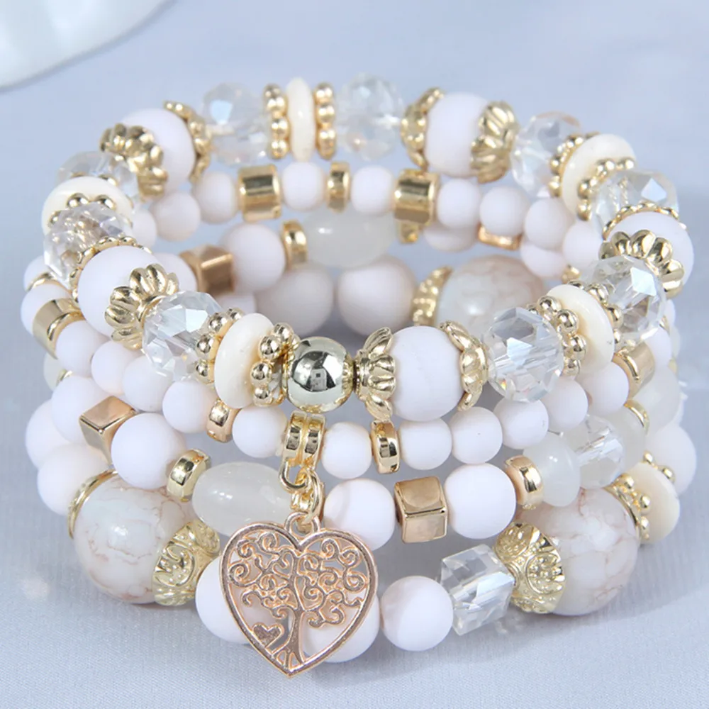 DIEZI-Bohemian-White-Crystal-Beads-Strand-Bracelets-For-Women-Girls ...