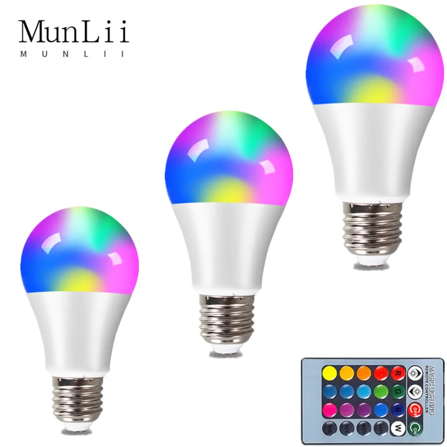 RGB E27 LED Lamp Spotlight Bulb AC 85-265V Bombillas LED 4W 10W 15W IR ...