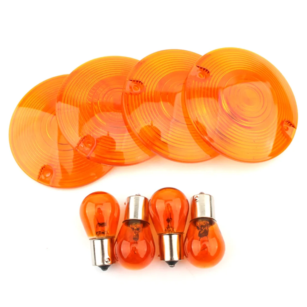 4Pcs/Set Motorcycle Front Rear Turn Signal Lens Cover W/ Bulbs Light ...
