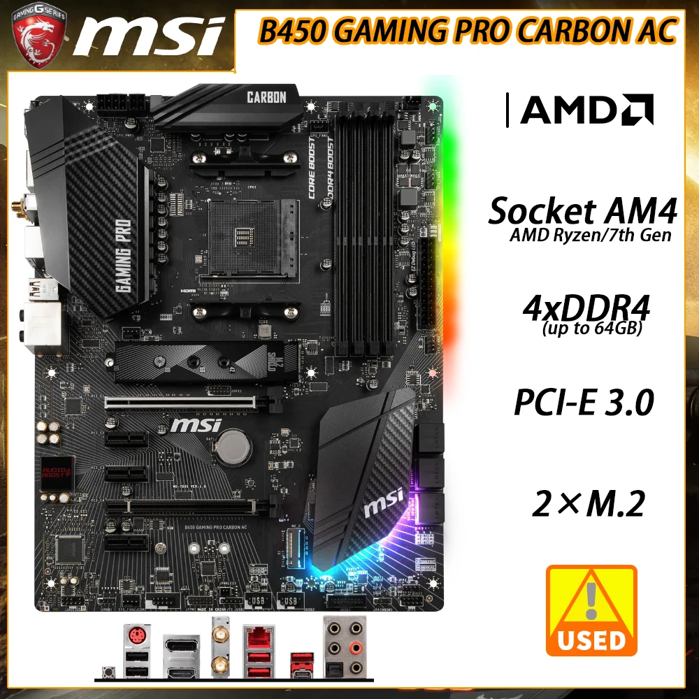 B450 placa mãe msi b450 jogos pro carbono ac para ryzen 5 5600 cpus placa mãe soquete am4 4xddr4 ...