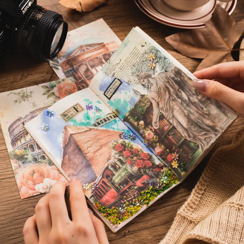 Vintage-Round-the-World-Scenic-Tent-Decor-Paper-Colagem-Base ...