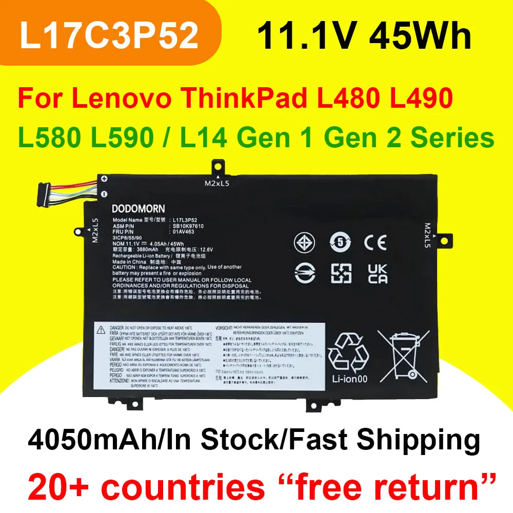 L17L3P52-01AV463-For-Lenovo-ThinkPad-L480-L490-L580-L590-L14-Gen-1 ...