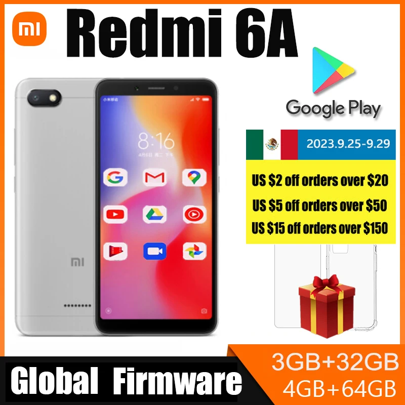 Xiaomi-Smartphone Redmi 6A, 5.45 ''Tela Cheia, Face AI, Helio, Processador A22, Google Play, ROM ...