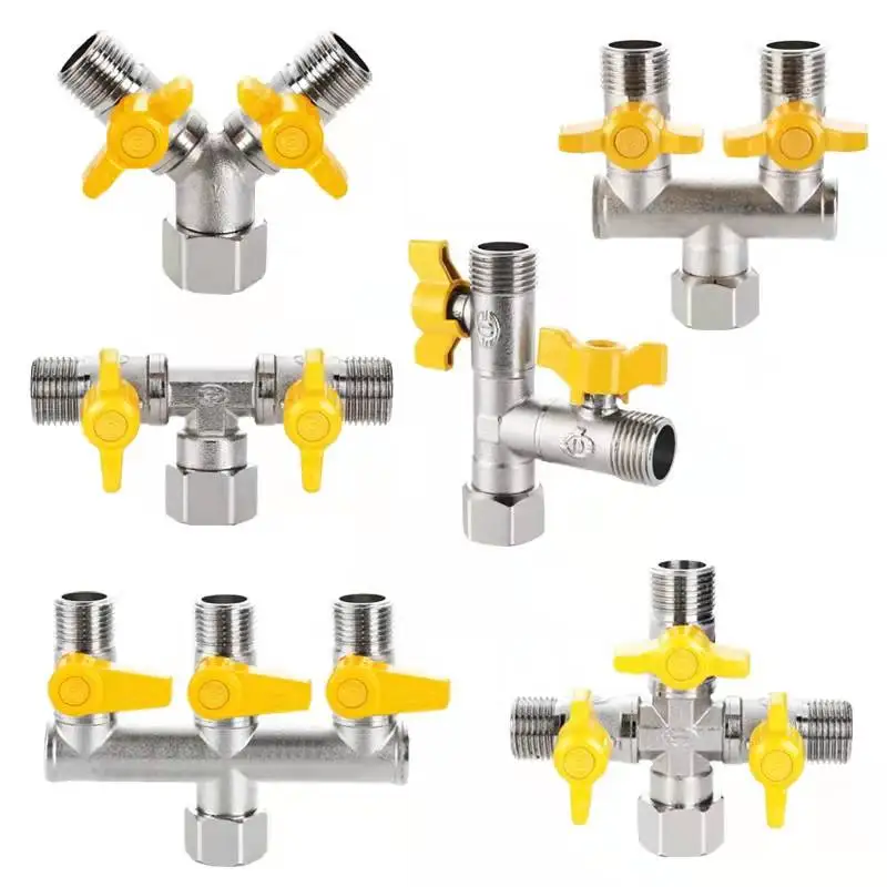 1-2-Fittings-All-Copper-Plating-3-way-4-way-Gas-Valve-Corner-Valve-Ball ...