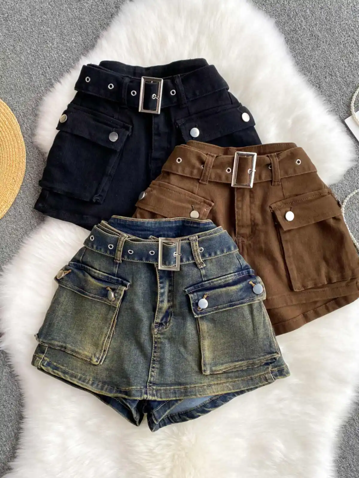 Women's Micro Cargo Denim Shorts Low Waist Mini Jeans Shorts 2000s Y2k ...