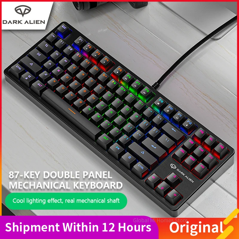 Dark Alien K870 Blue Switch Wired Mechanical Keyboard 87 Keys USB RGB Multi-Media ABS Ergonomics ...