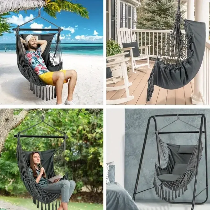 Hanging-Hammock-Gray-Folding-Swings-Outdoor-Garden-Lengthened-Hanging ...