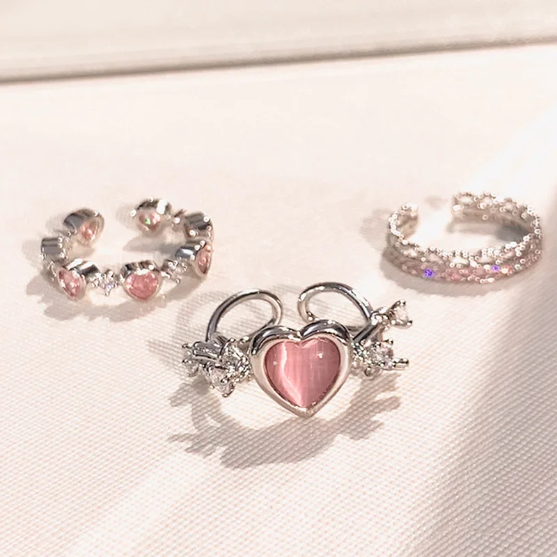 Kiss-Jewelry-Pink-Y2K-Kpop-Luxury-Rhinestone-Heart-Finger-Rings-for ...