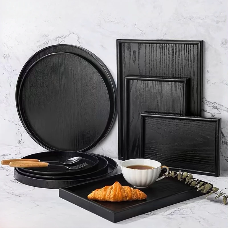 Japanese-Wooden-Tray-Black-Solid-Wood-Storage-Cake-Dessert-Plate ...