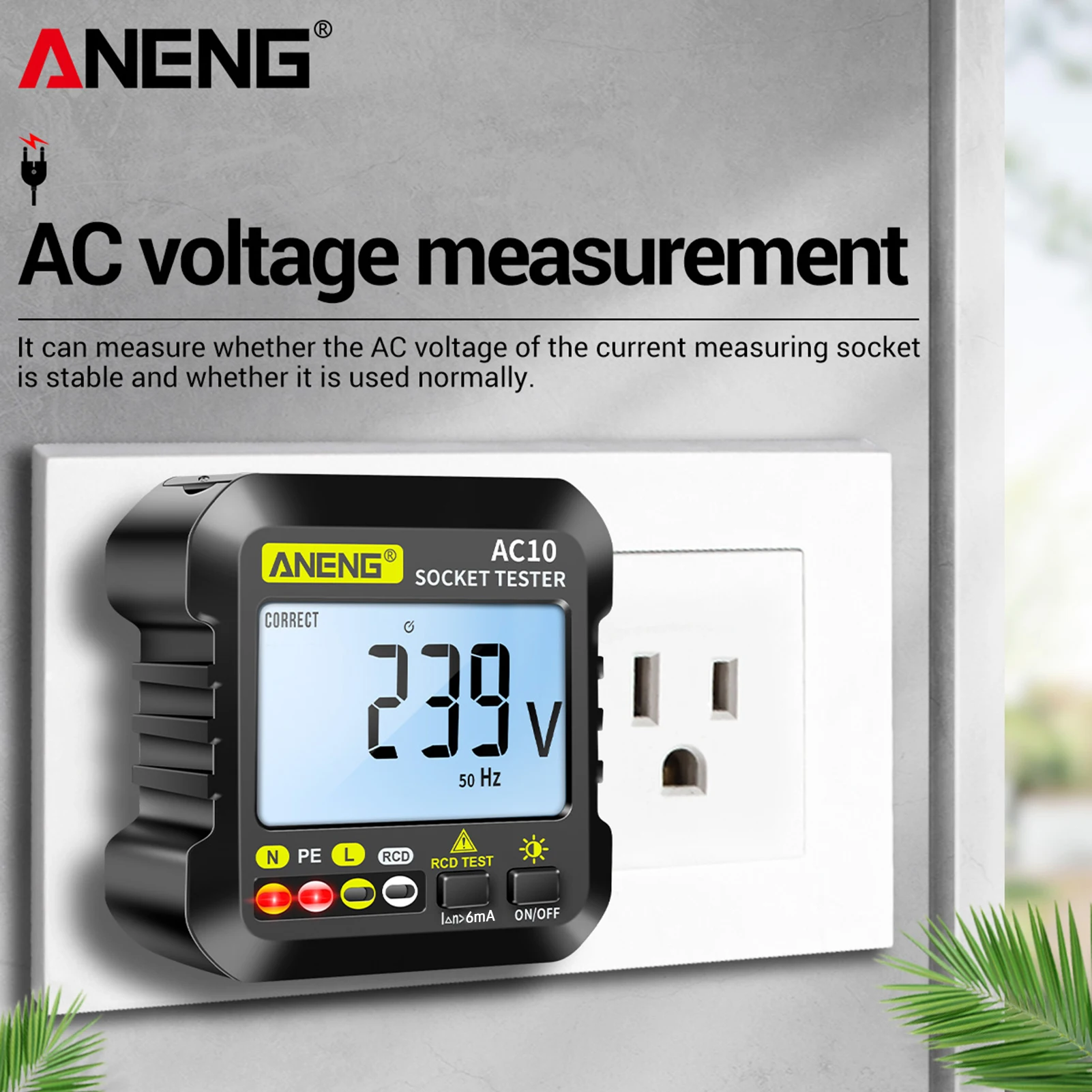 ANENG AC10 Digital Socket Tester Household Plug Detector Polarity Phase ...