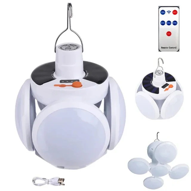 태양열 야외 접이식 조명, 휴대용 USB 충전식 LED 전구 검색 조명, 캠핑 토치, 정전용 비상 램프