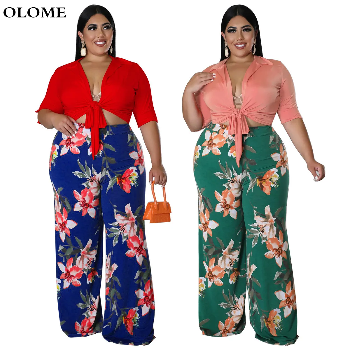 Summer Holidays Party Printing Pants Two-piece Set Sexy Short Sleeves V ...