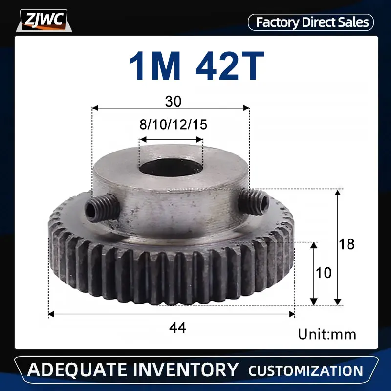 1Piece 1M42T Spur Gear Bore 8/10/12/15mm 1 Mod 42 Teeth Motor Gear Low ...