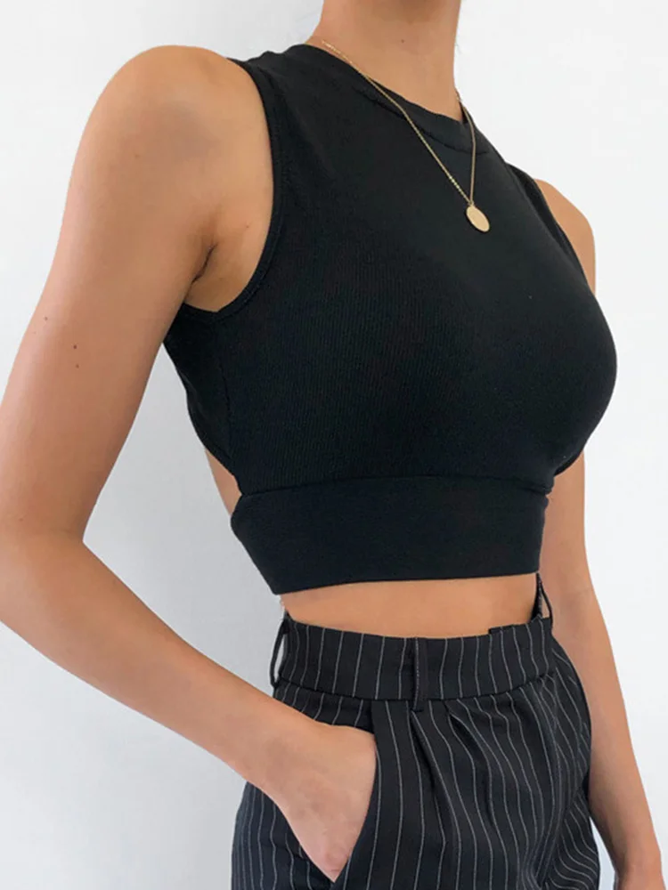 Sexy backless women tank top bandage slim crop top summer casual ...