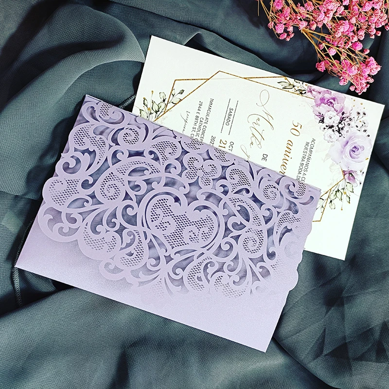 50pc Sweetheart Wedding Invitation Card Cover White Burgundy Trifold ...