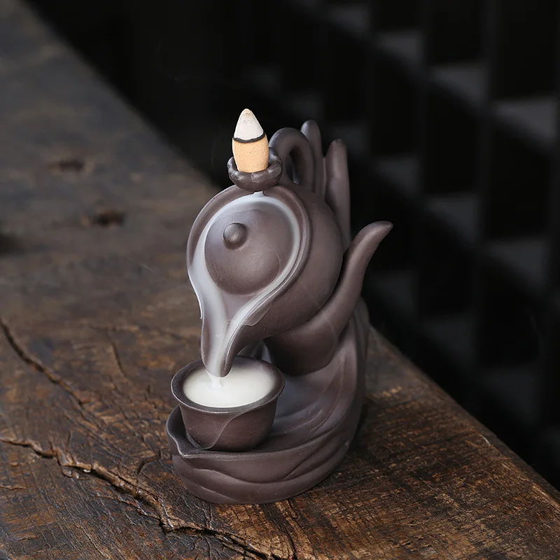 1pc Buddha Hand Purple Clay Teapot Backflow Incense Burner Ceramic ...
