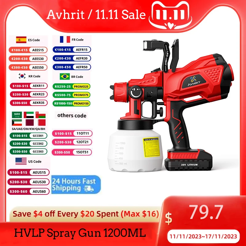 Avhrit-HVLP-Spray-Gun-Cordless-Electric-Ink-Paint-Sprayer-DIY-Auto ...