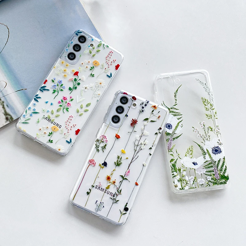 Cute Flower Painted Phone Case For Samsung S22 S21 S20fe Ultra Clear Silicone Soft Cases For ...