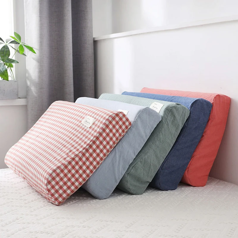 Cotton-Latex-Pillow-Case-Cover-Soft-Solid-Color-Plaid-Sleeping ...