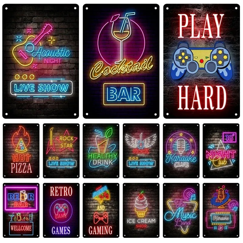 1Pc-Retro-Neon-Light-Beer-Food-Metal-Poster-Sign-Music-Festival-Bar ...