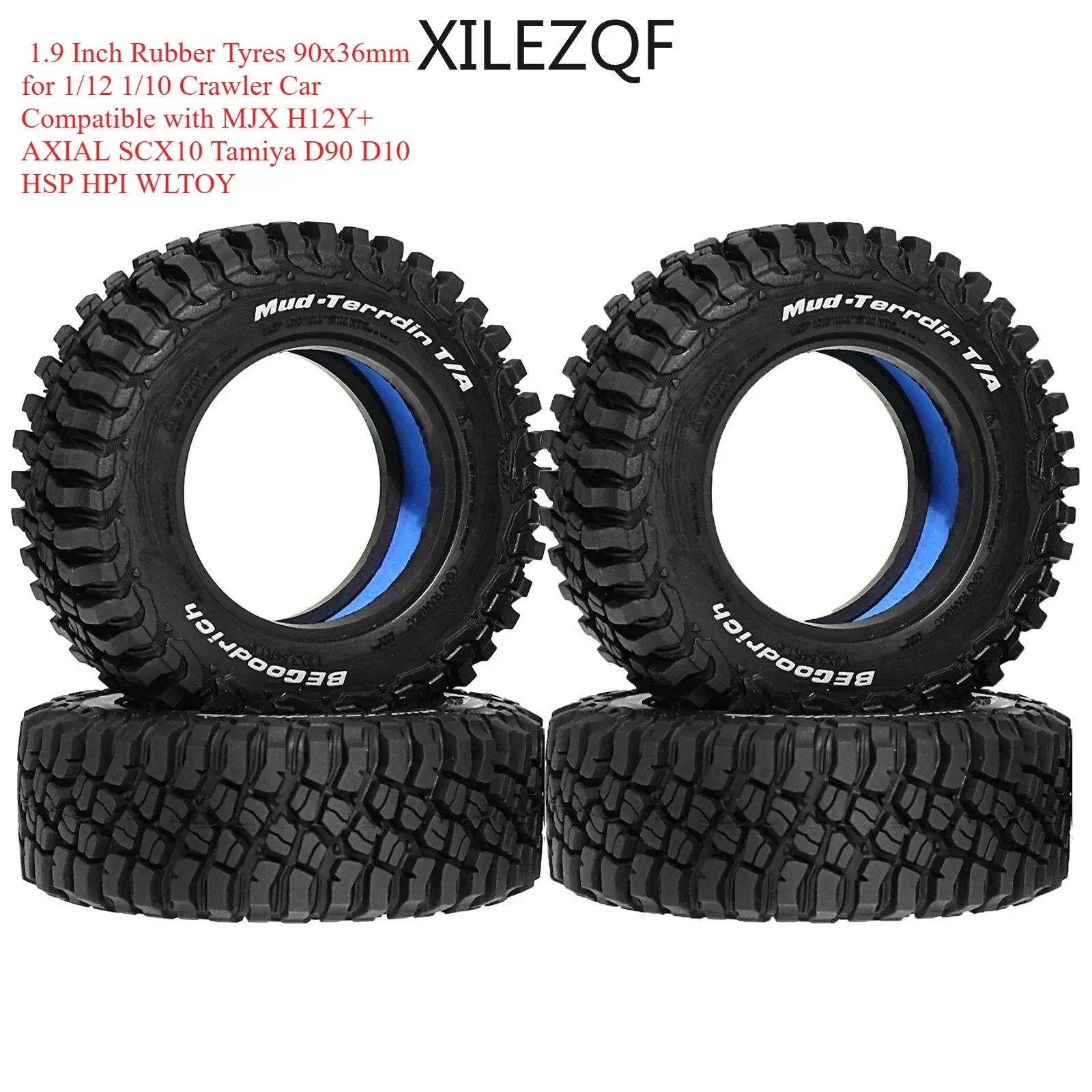 1.9 Inch Rubber Tyres 90x36mm for 1/12 1/10 Crawler Car Compatible with ...