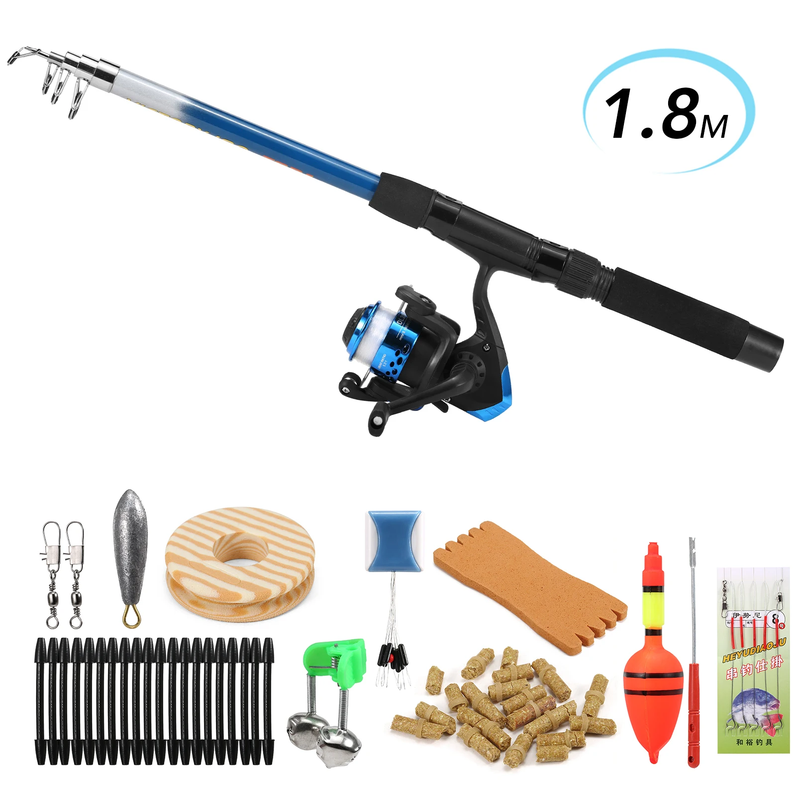 Fishing Rod and Reel Combo Full Kit 1.8m Telescopic Fishing Rod Pole ...