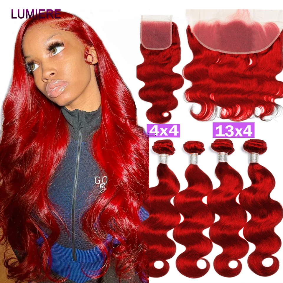 Hot-Red-Body-Wave-Human-Hair-Bundles-With-Closure-Frontal-HD ...