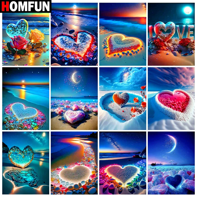 HOMFUN-Diy-5d-Diamond-Painting-Scenery-Beach-Heart-Moon-Cross-Stitch ...