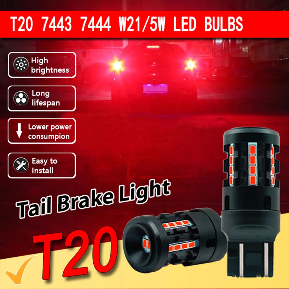 7443-LED-Bulb-Red-for-Tail-Brake-Light-Super-Bright-T20-7441-7444-W21 ...