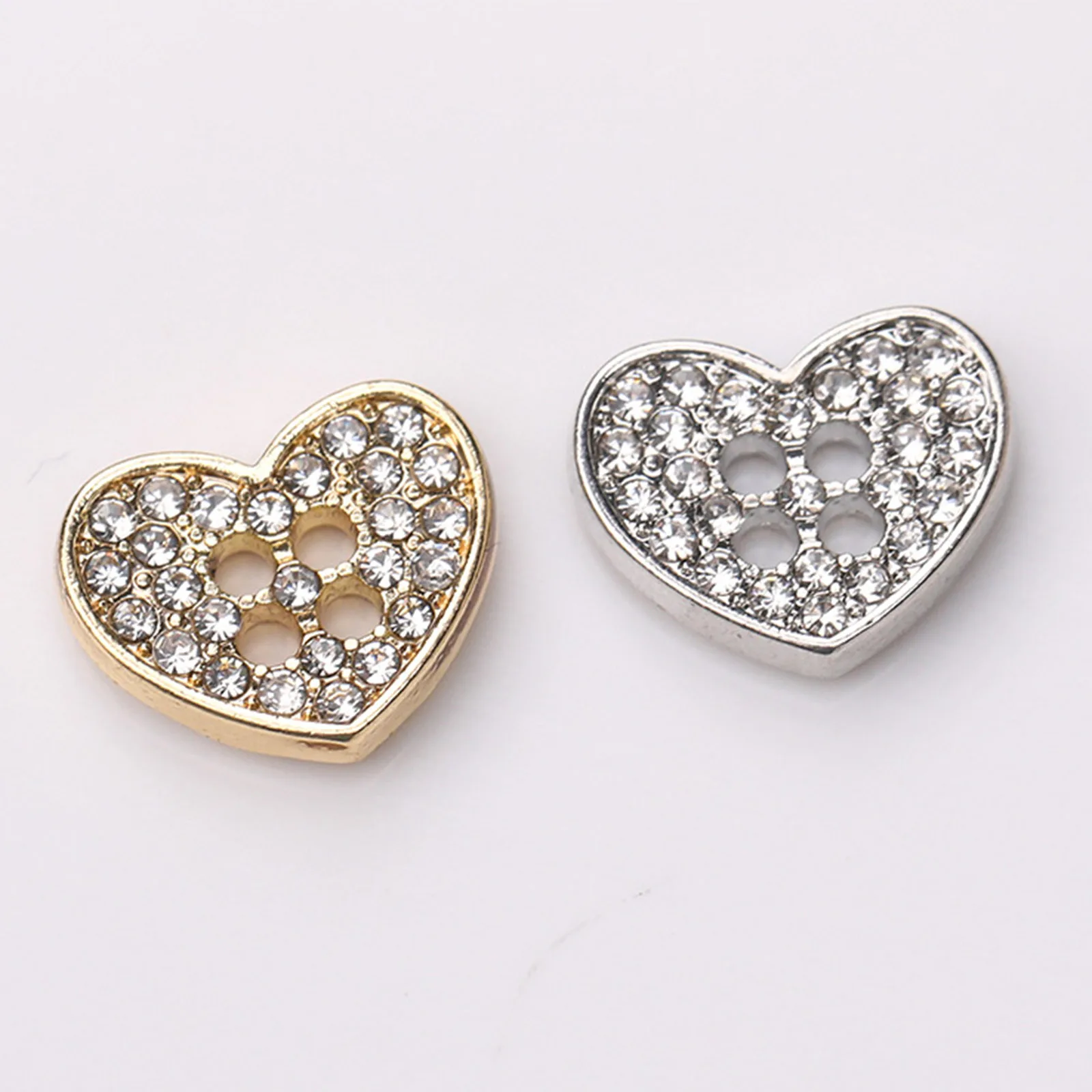 10PCs-Alloy-Heart-Shape-Sewing-Buttons-Clear-Rhinestone-4-Holes-Heart ...