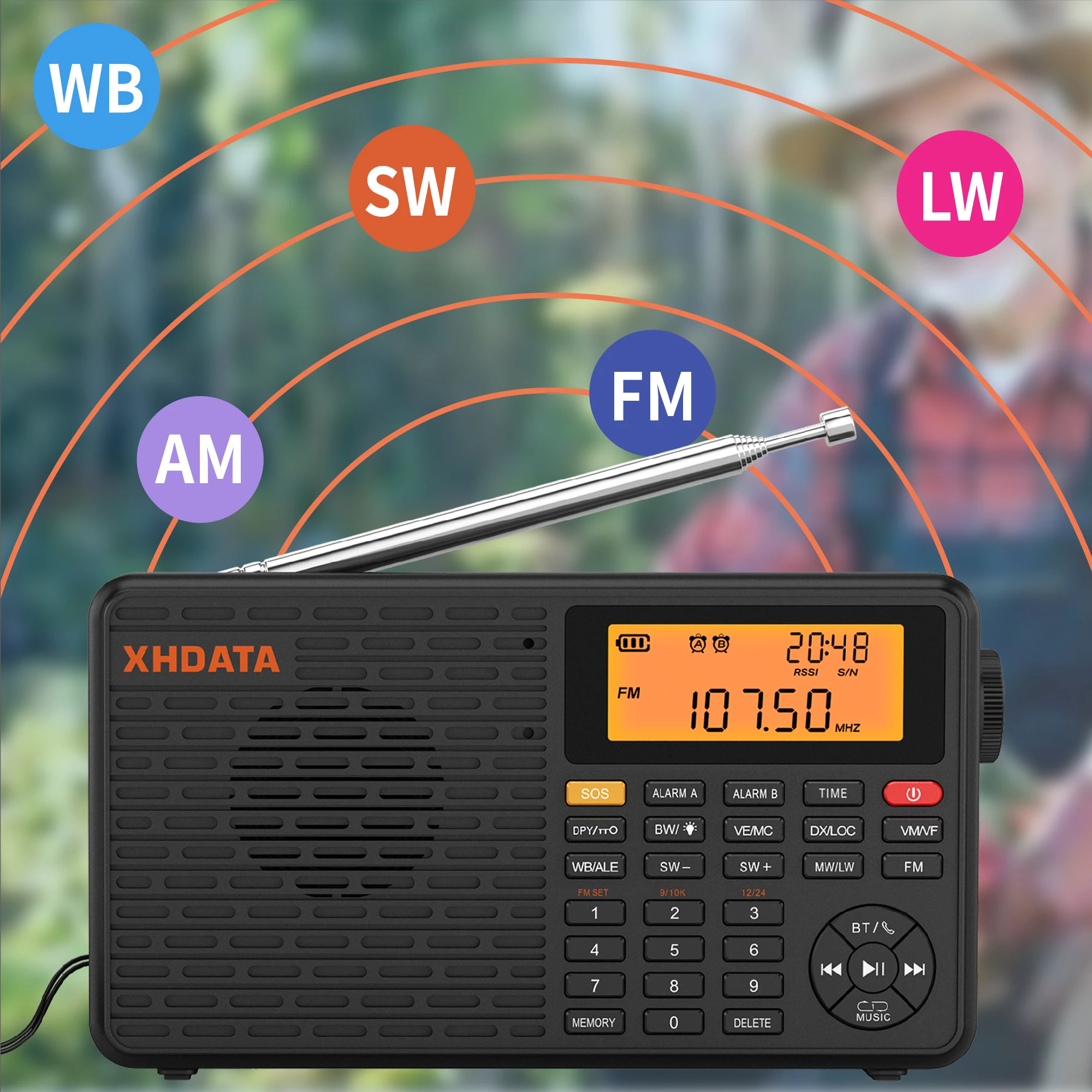 XHDATA-D109WB-Portable-Radio-AM-FM-Stereo-SW-MW-LW-Digital-Alarm-Clock-Radio-Rechargeable ...