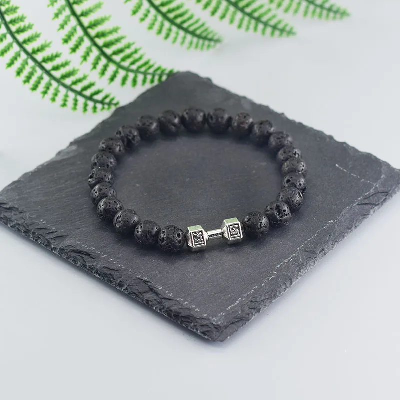 Natural-Black-Volcanic-Lava-Stone-Haltere-Pulseira-para-Homens-e ...