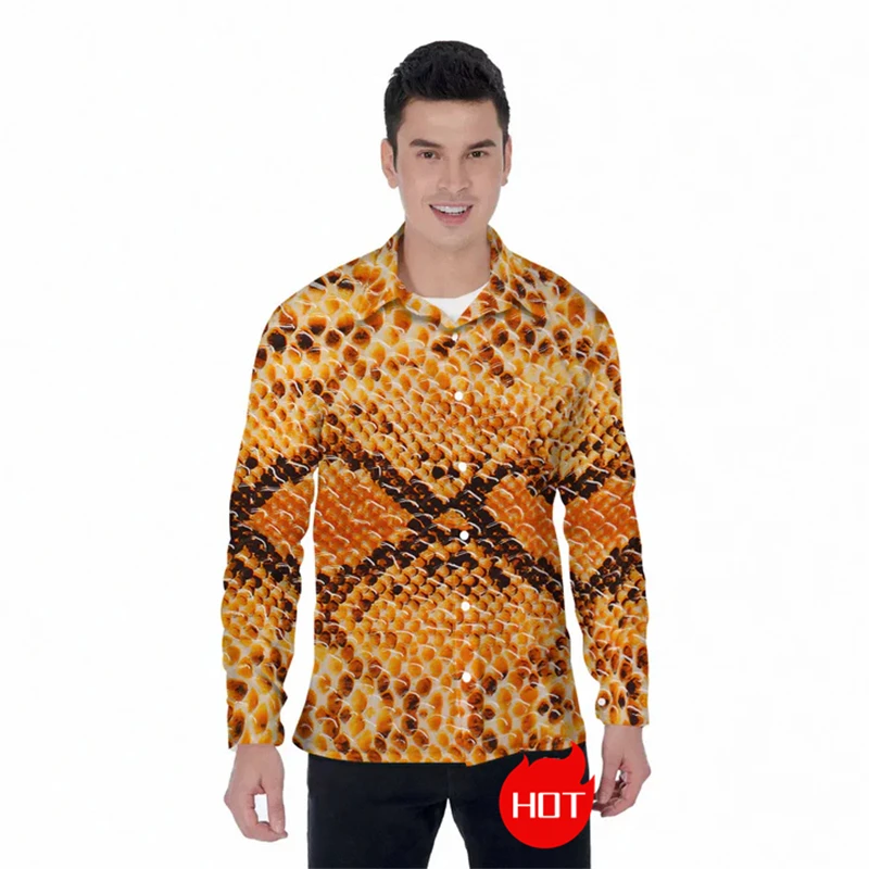 Snakeskin Graphic Long Sleeve Shirts For Men Clothes Spring And Autumn Unisex Lapel Blouse Funny ...