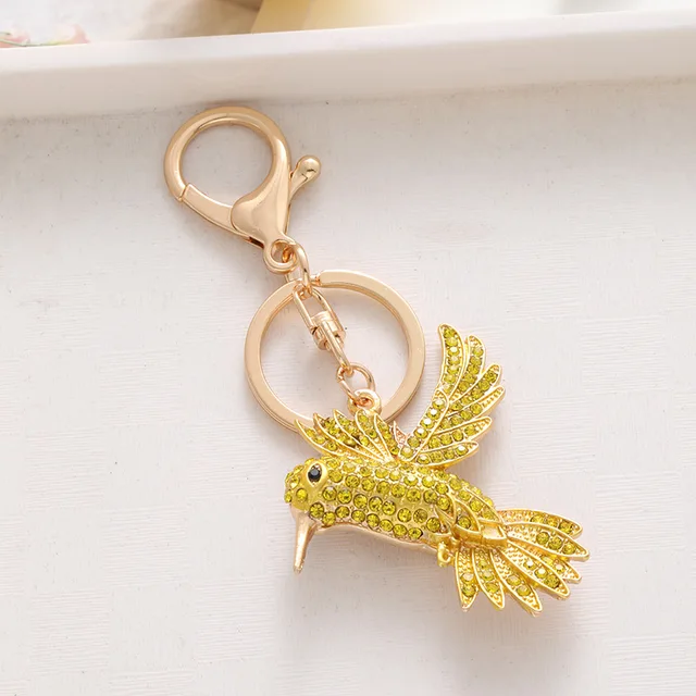 Pink Hummingbird Keychain for Women & Men - Rhinestone Gold Color Allo ...