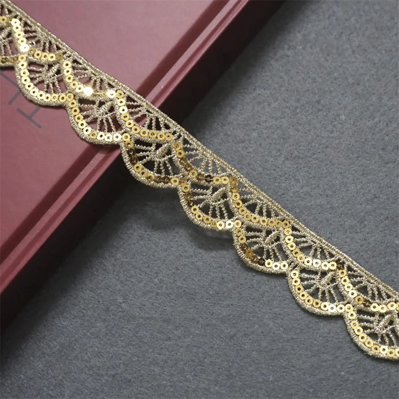 10Yards-Single-Edge-Embroidered-Gold-Thread-Sequin-Flower-Lace-Sequin ...