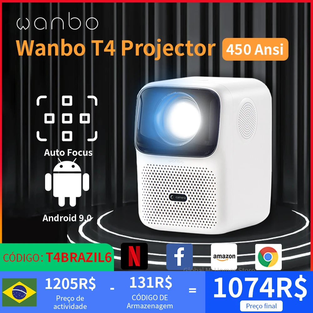Wanbo t4 projetor 4k full hd 1080p 9.0 android mini wifi foco ...