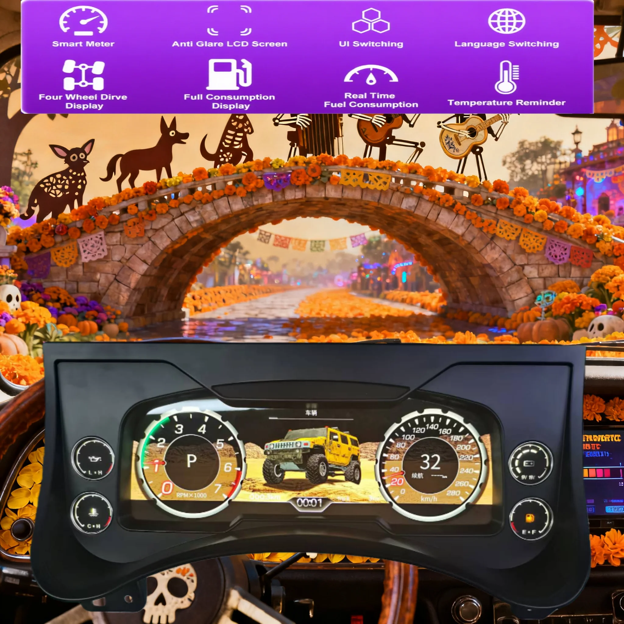 12.3 inch LCD Car Dashboard Meter For Hummer H2 2003 2004 2005 2006 ...