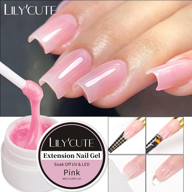 Lilycute 8ml extensão gel de unha rosa branco claro uv gel arte do prego vernis semi permanente ...