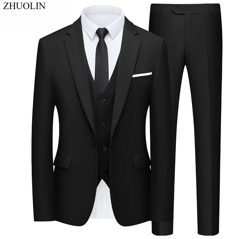 Suit Elegant For Men Wedding 3 Pieces 2 Sets Jackets Vest Pants Blazers ...