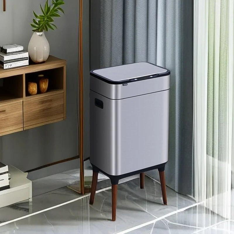 Smart-Sensor-Trash-Can-High-foot-Rubbish-Bin-Stainless-Steel-Rectangle ...