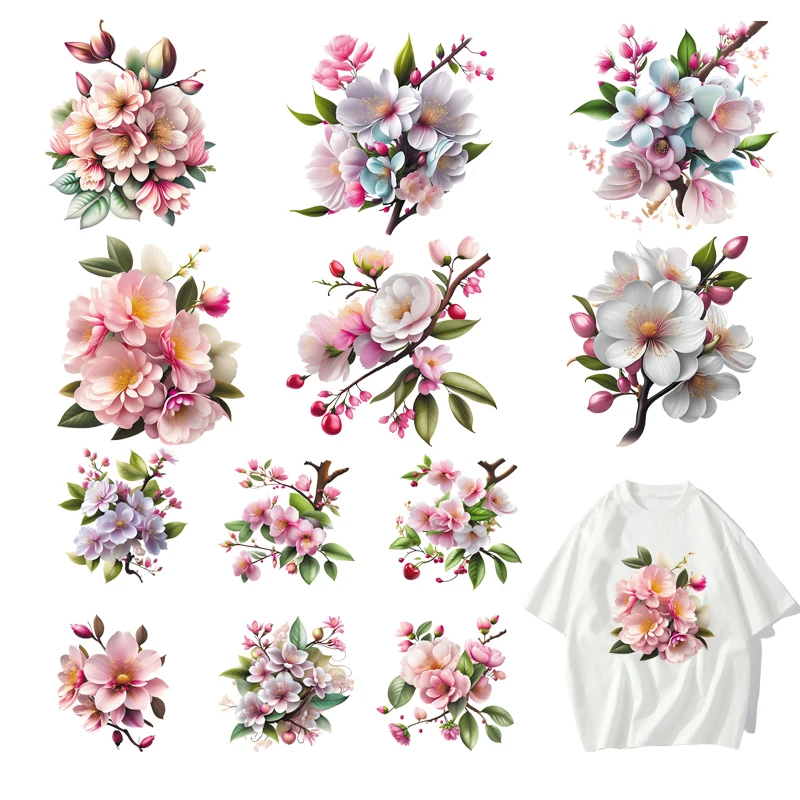 12 types Colored flowers with white and pink floral patterns iron on ...