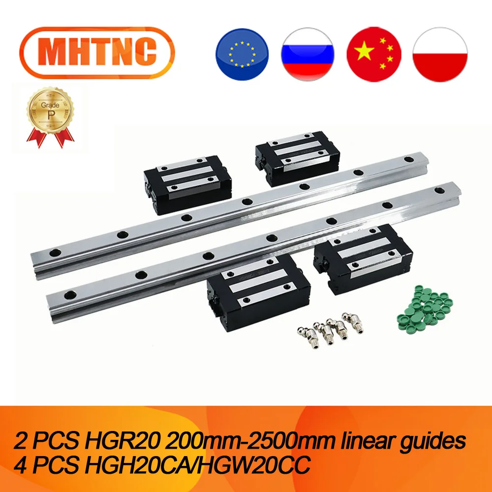 Linear Guide Grade P 2 Pcs HGH20/HGR20 200-2500mm Linear Rails + 4 Pcs ...