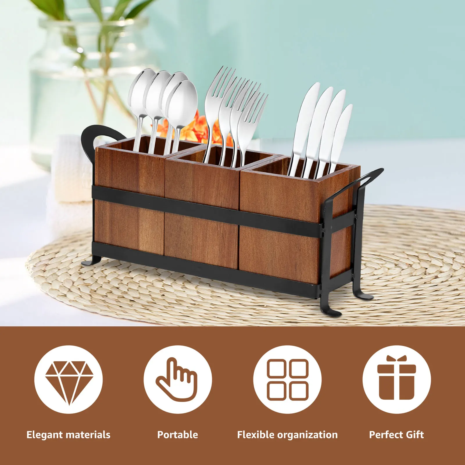 Kitchen-Utensil-Holder-Wood-Cutlery-Organizer-with-Handle-Removable ...
